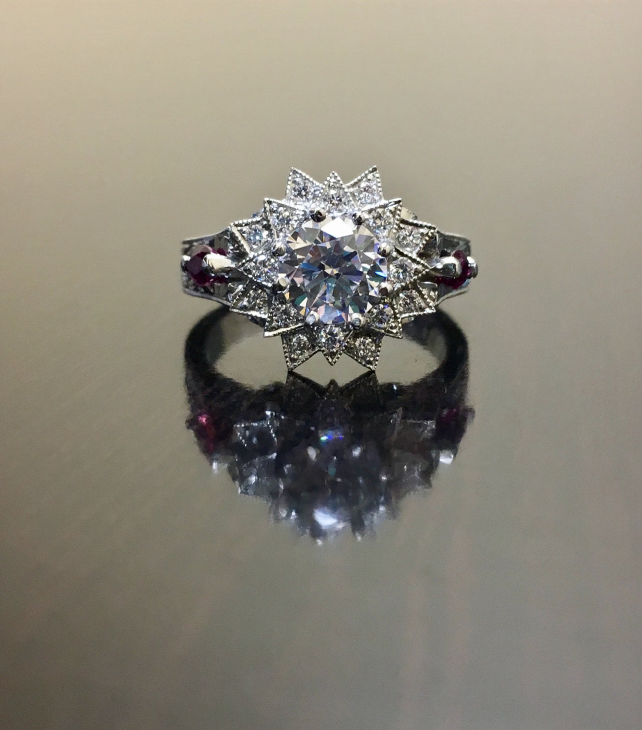 Art Deco Platinum Ruby Diamond Engagement Ring Platinum Art | Etsy