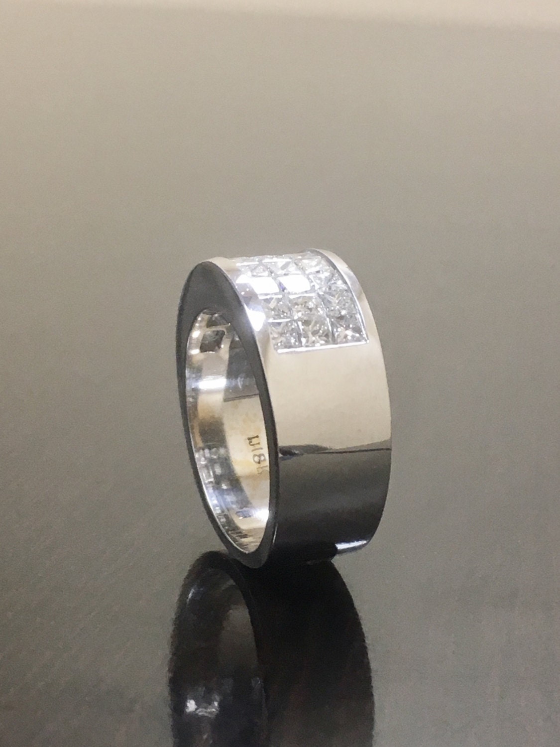 18K White Gold Invisible Diamond Engagement Band 18K Gold | Etsy