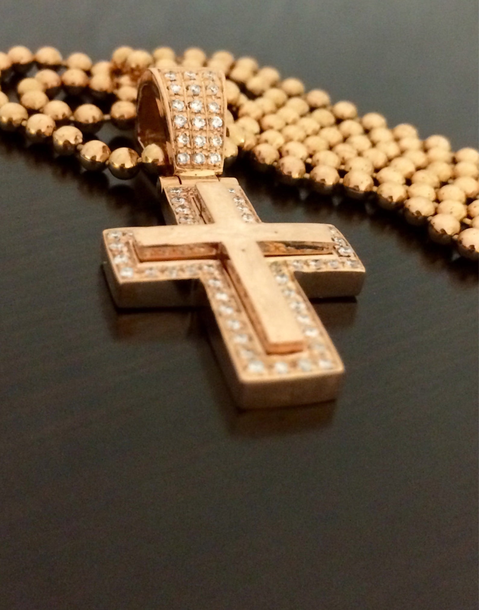 Modern Handmade 14K Rose Gold Bead Necklace With Pave Diamond | Etsy