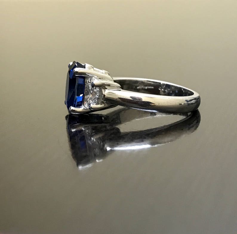 Ceylon Blue Sapphire Engagement Ring Art Deco Platinum | Etsy