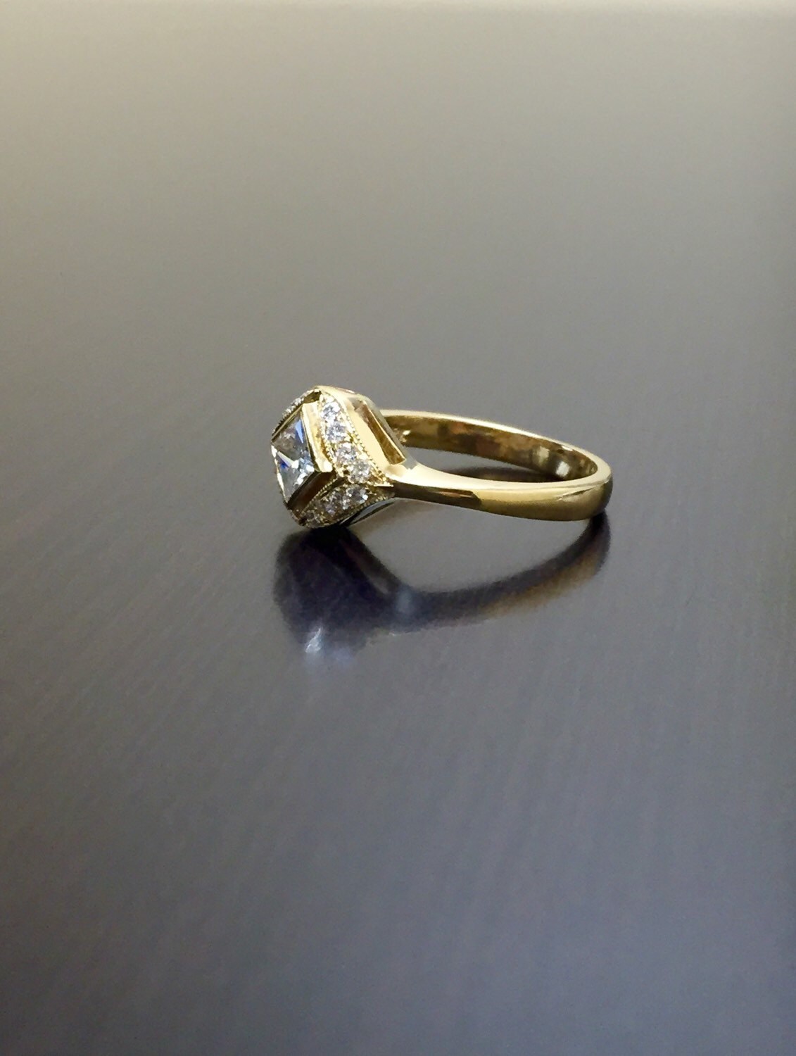 14K Yellow Gold Art Deco Princess Cut Diamond Engagement Ring | Etsy