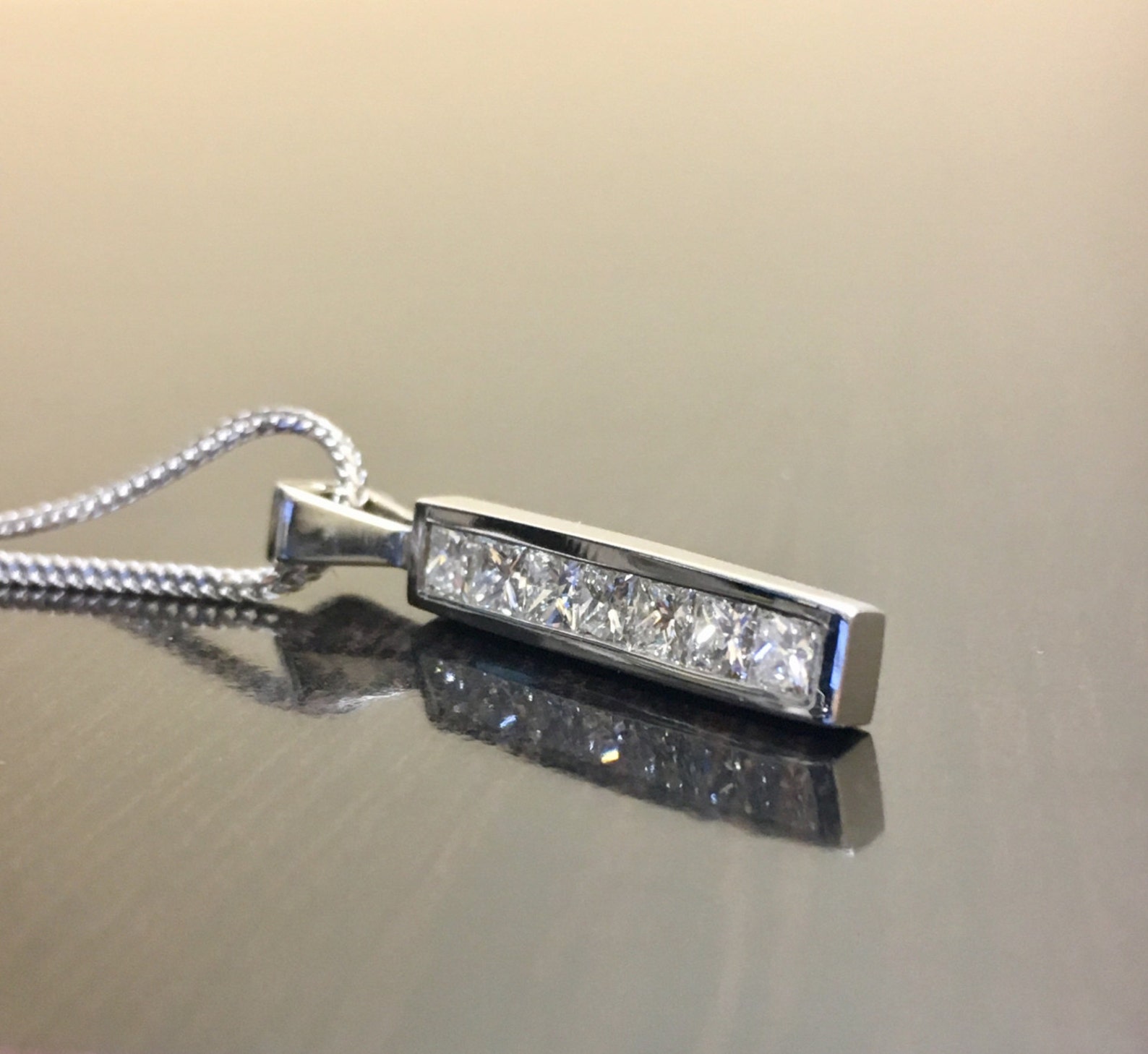 14K White Gold Princess Cut Diamond Necklace 14K Gold - Etsy