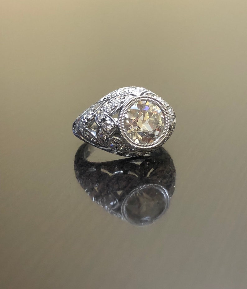 Platinum Engraved Diamond Engagement Ring Art Deco Platinum | Etsy