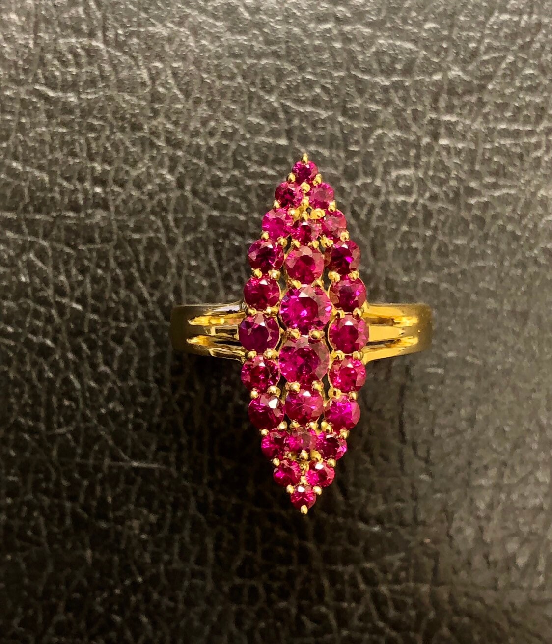 Custom Made Almond Shape 18K Yellow Gold Cluster Genuine Ruby | Etsy
