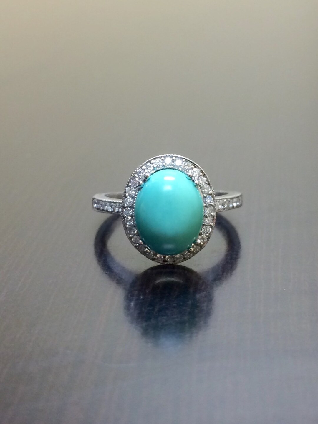 Turquoise Engagement Ring 14K White Gold Halo Diamond Turquoise Ring ...