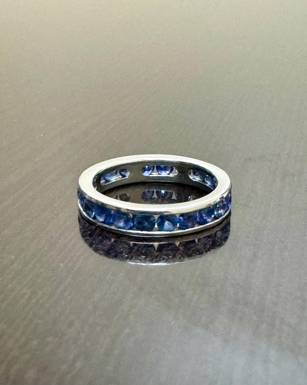 Handmade Platinum Channel Set Blue Sapphire Eternity Band - Round Blue ...