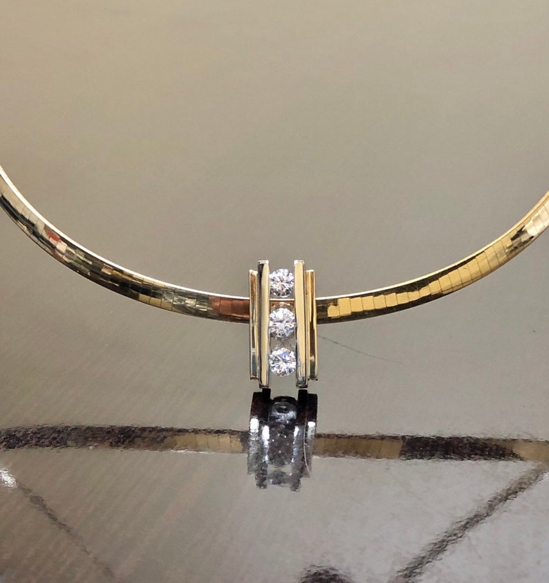 14K Yellow Gold Omega Slider Diamond Necklace 14K Two Tone - Etsy