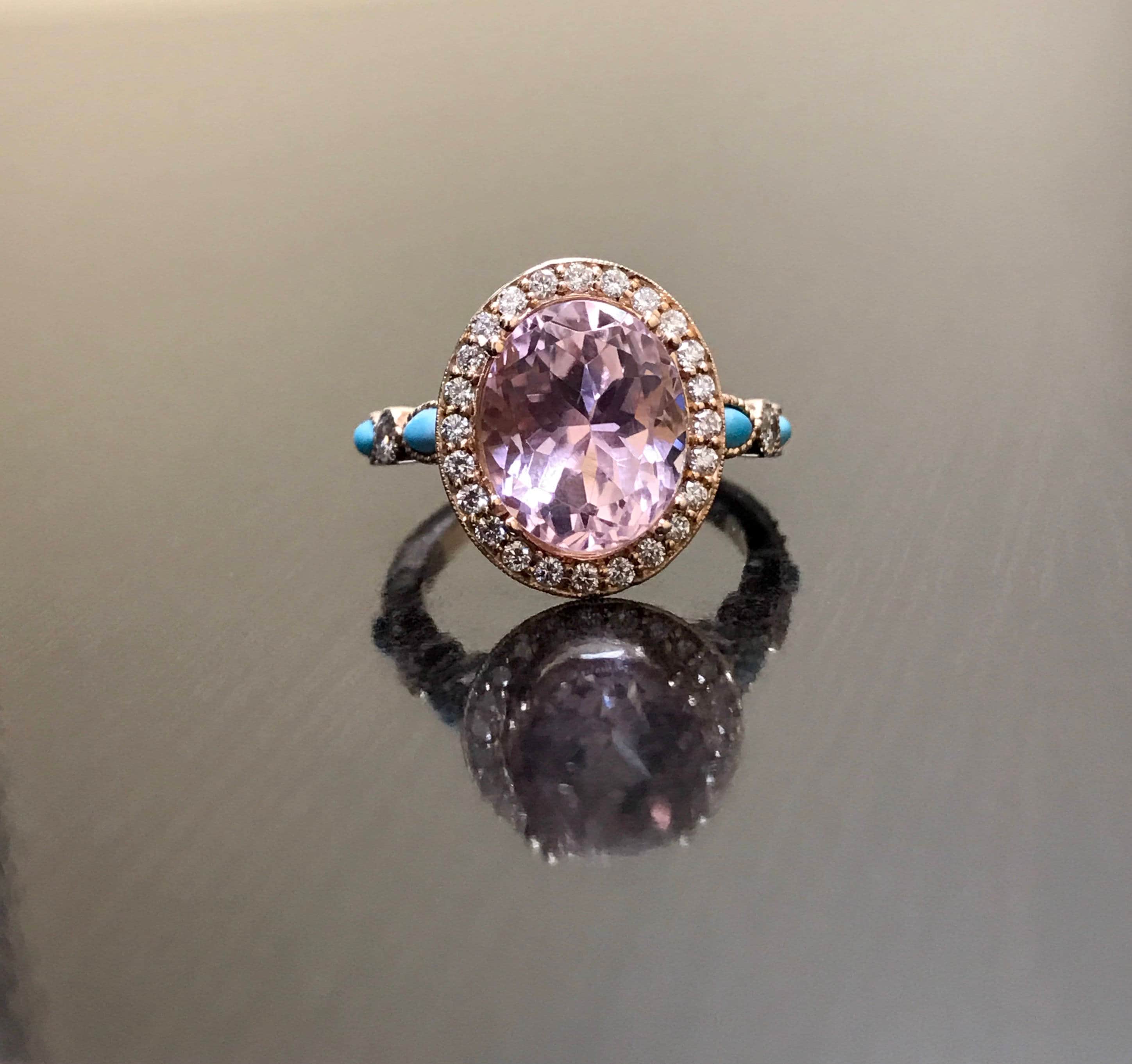 18K Rose Gold Halo Morganite Engagement Ring - 18K Turquoise Morganite ...