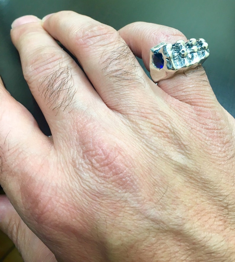 Sterling Silver Skull Fist Hand Ring Silver Blue Sapphire | Etsy