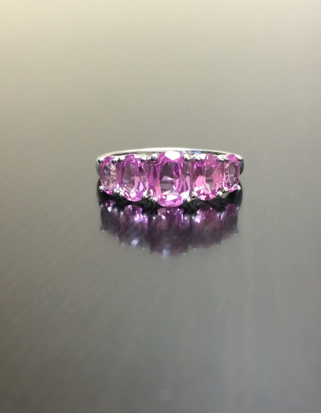 Pink Topaz Engagement Ring - Sterling Silver Topaz Wedding Ring - Five ...