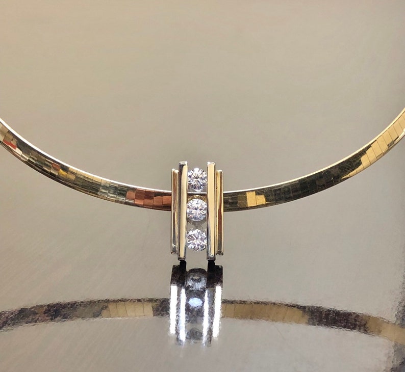 14K Yellow Gold Omega Slider Diamond Necklace 14K Two Tone - Etsy