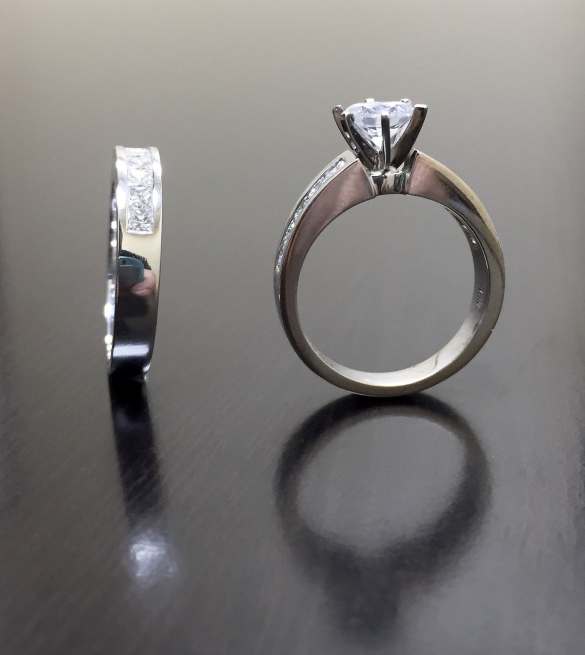 18K White Gold Diamond Engagement Ring Bridal Set 18K Gold | Etsy