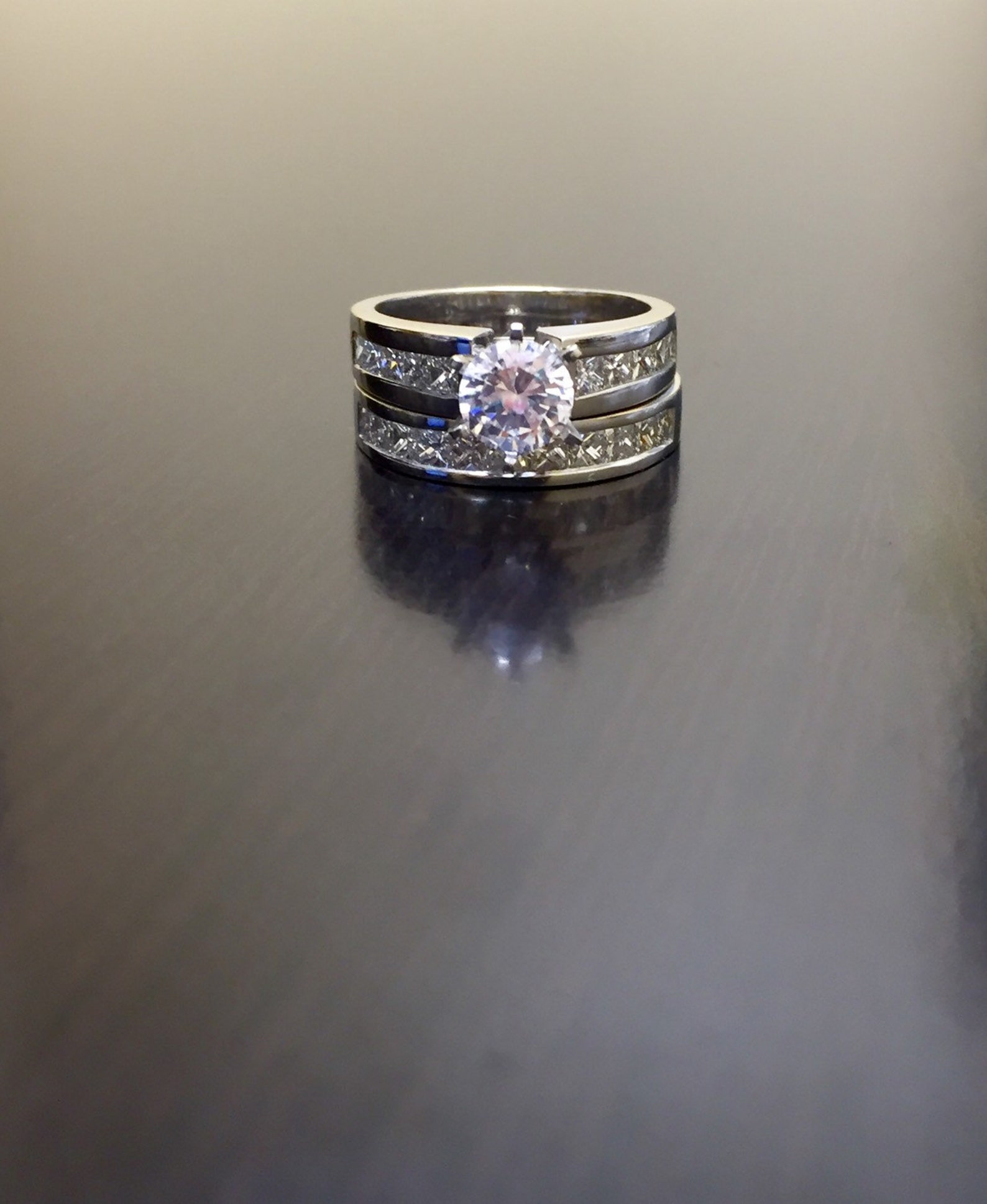 18K White Gold Diamond Engagement Ring Bridal Set 18K Gold | Etsy