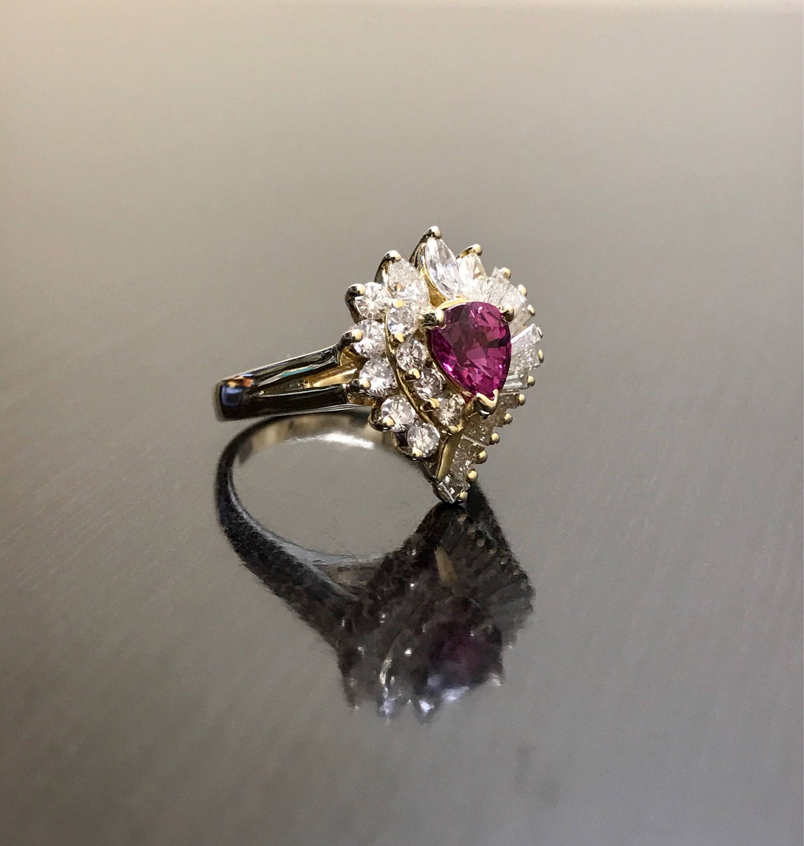 Art Deco Ruby Engagement Ring 14K Yellow Gold Diamond Ruby | Etsy