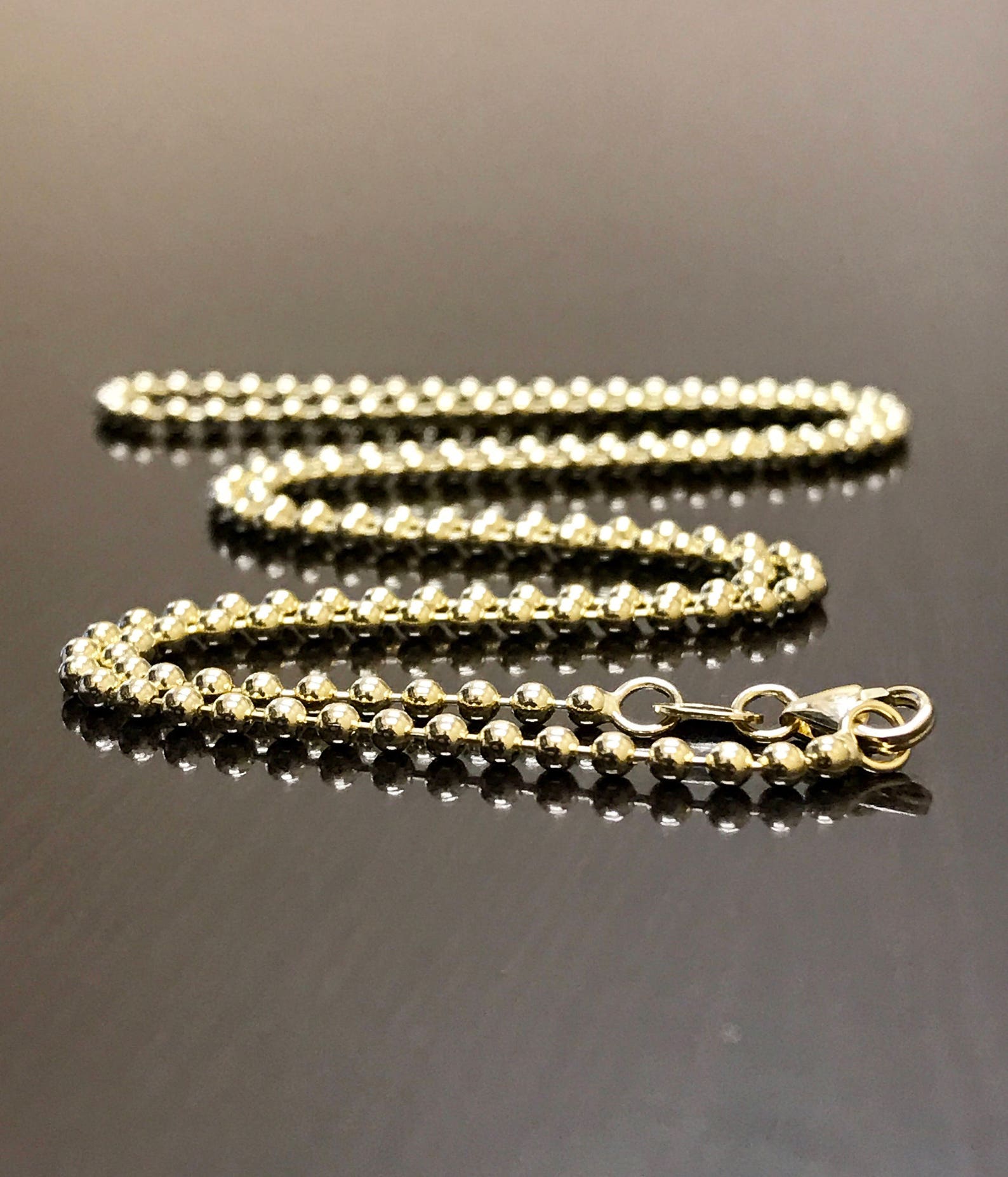 14K Yellow Gold Bead Necklace 14K Gold Bead Chain 14K Gold - Etsy