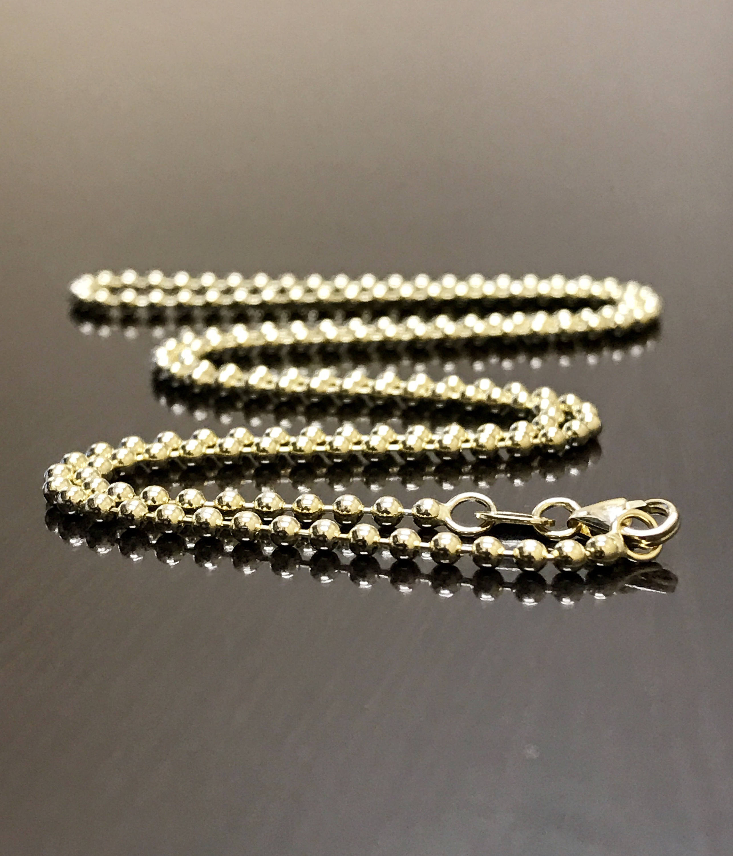 14K Yellow Gold Bead Necklace 14K Gold Bead Chain 14K Gold | Etsy