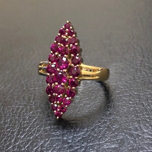 Custom Made Almond Shape 18K Yellow Gold Cluster Genuine Ruby Ring - Etsy