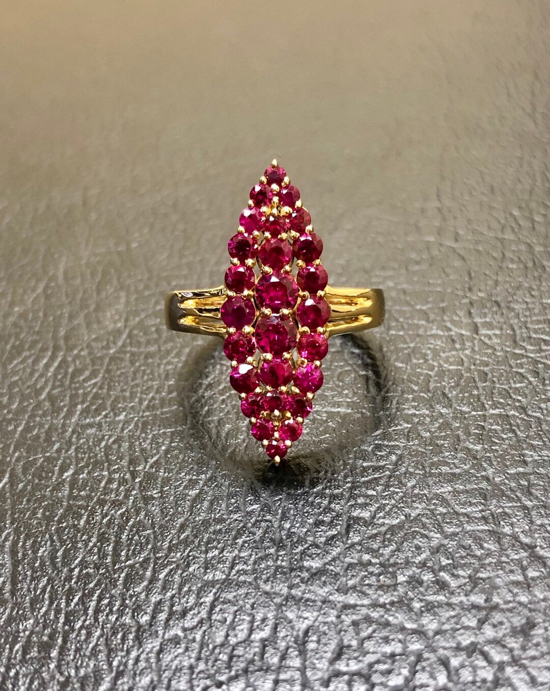 Custom Made Almond Shape 18K Yellow Gold Cluster Genuine Ruby Ring - Etsy