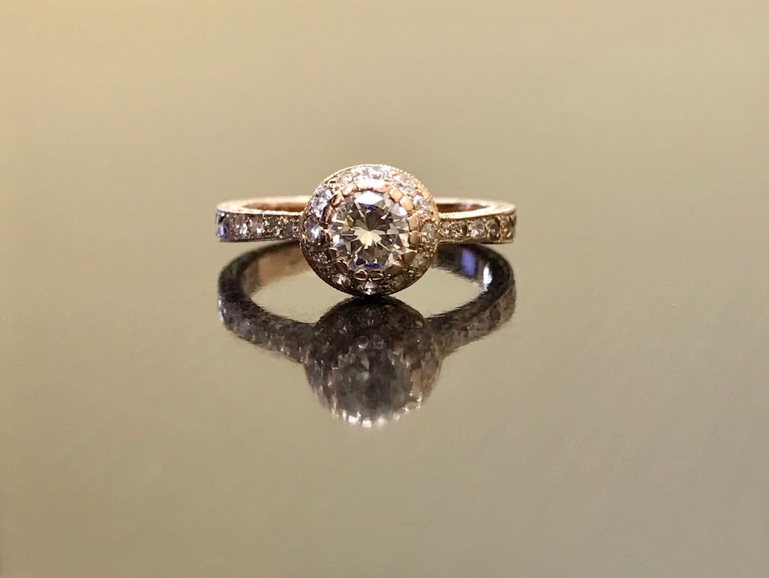 18K Rose Gold Diamond Engagement Ring - Art Deco Rose Gold Diamond ...