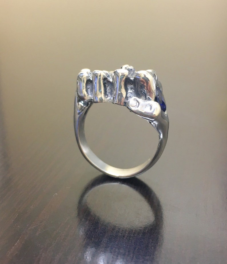 Sterling Silver Skull Fist Hand Ring Silver Blue Sapphire | Etsy