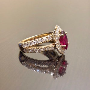 18K Yellow Gold Ruby Diamond Engagement Ring 18K Gold Diamond Marquise ...