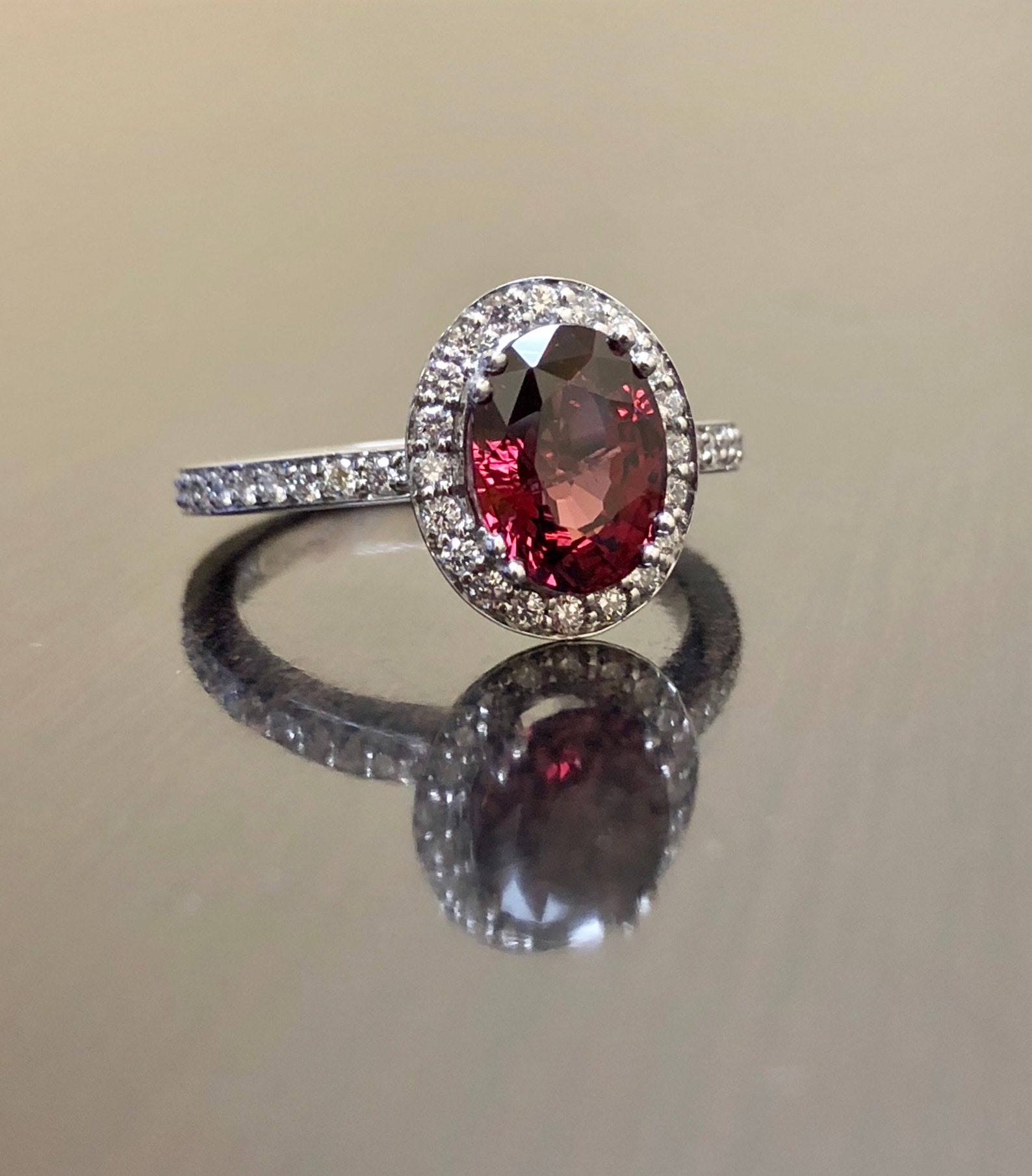 Art Deco Platinum Halo Ruby Diamond Engagement Ring Platinum - Etsy