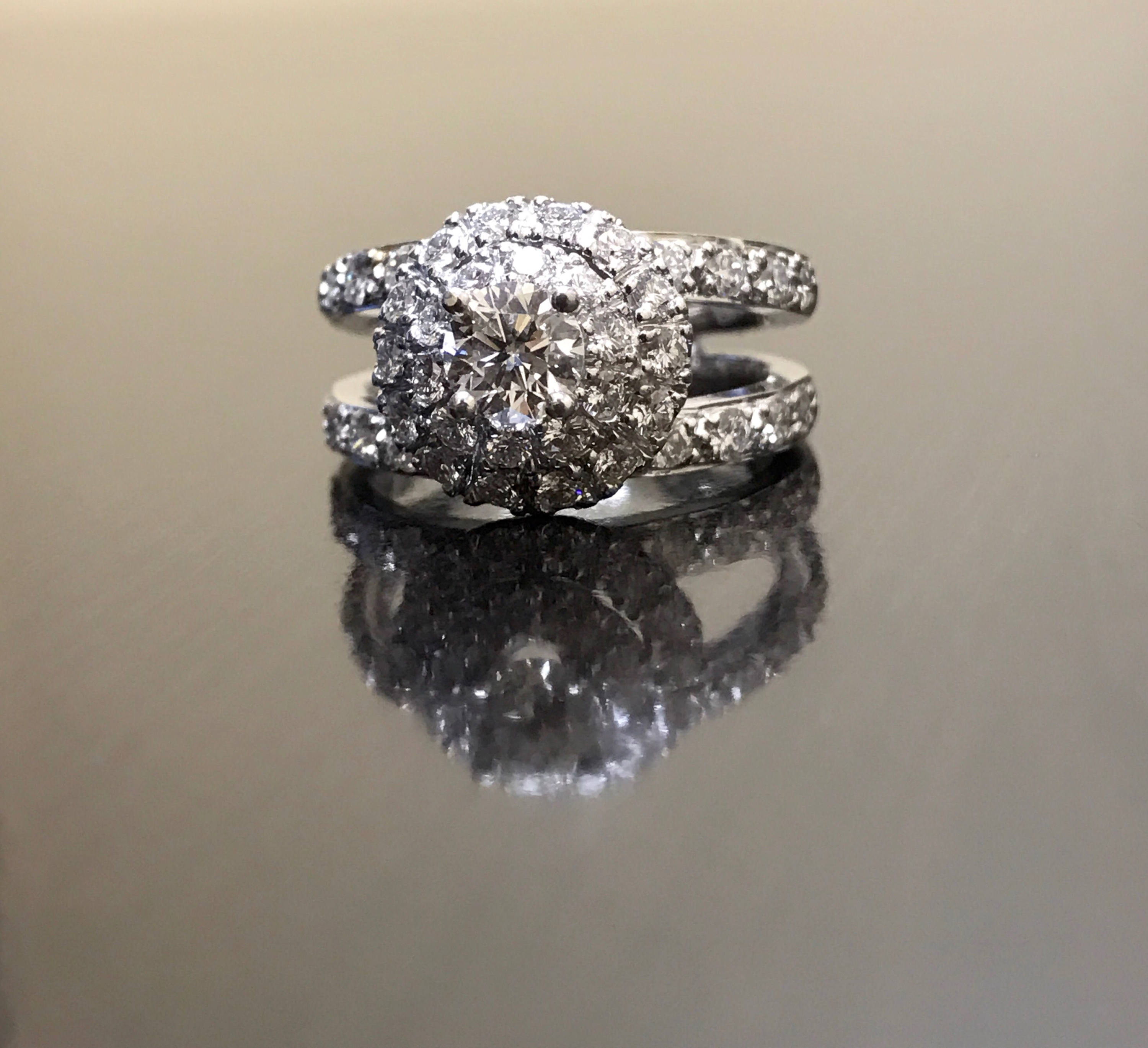 18K White Gold Diamond Engagement Ring 18K Gold Halo Diamond | Etsy