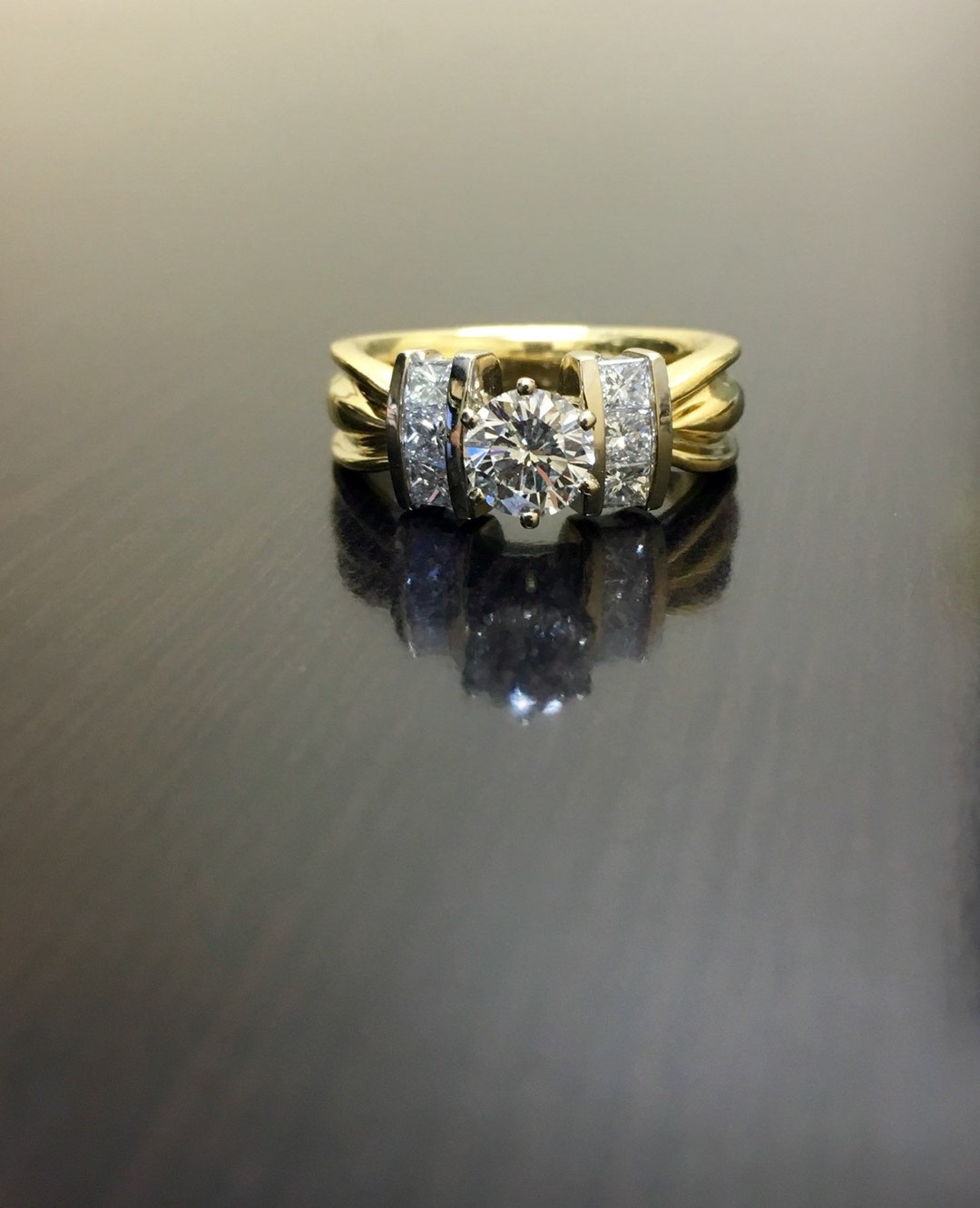 18K Yellow Gold Diamond Engagement Ring - 18K Gold Diamond Wedding Ring ...