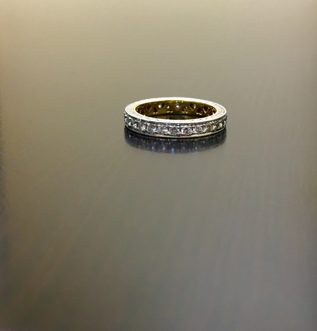 Art Deco Platinum 18K Yellow Gold Eternity Diamond Engagement Band ...