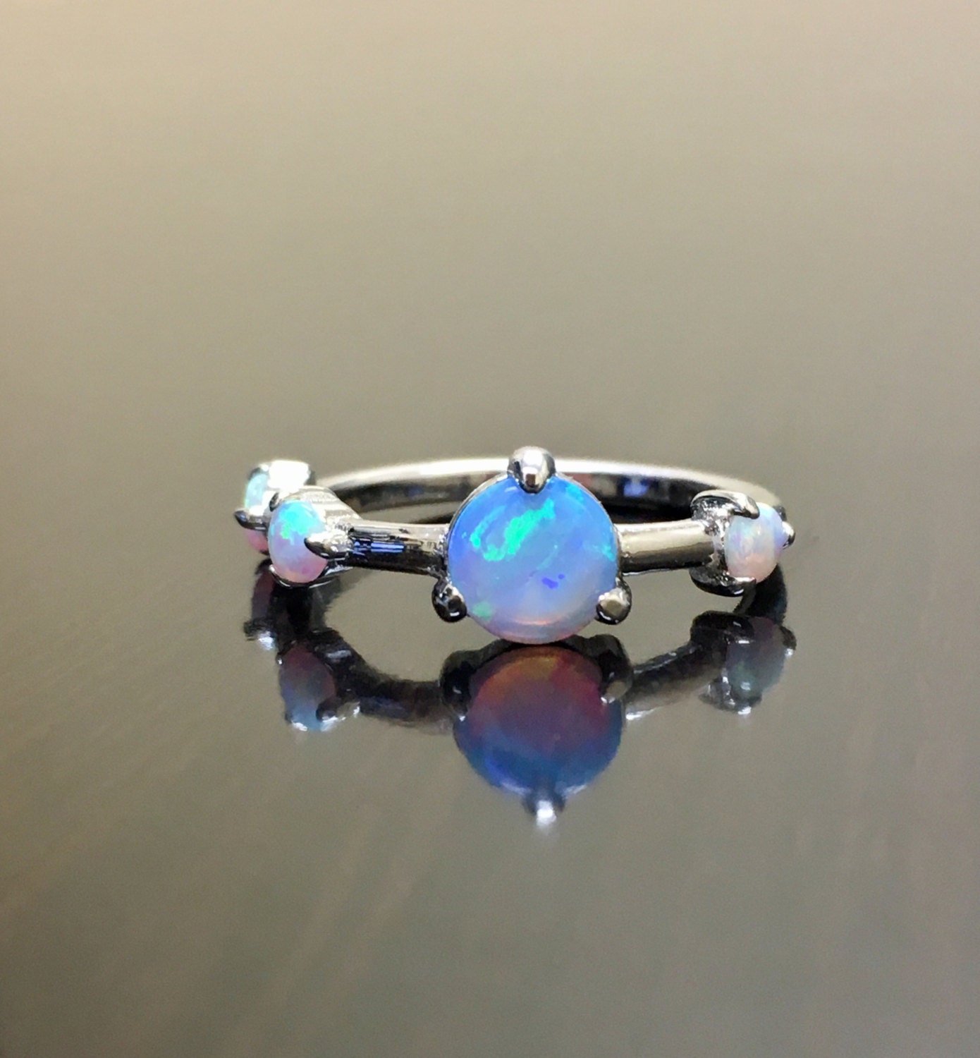 14K White Gold Opal Engagement Ring 14K Gold Modern Opal | Etsy