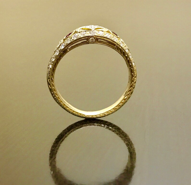 18K Yellow Gold Art Deco Ruby Diamond Engagement Band Art - Etsy