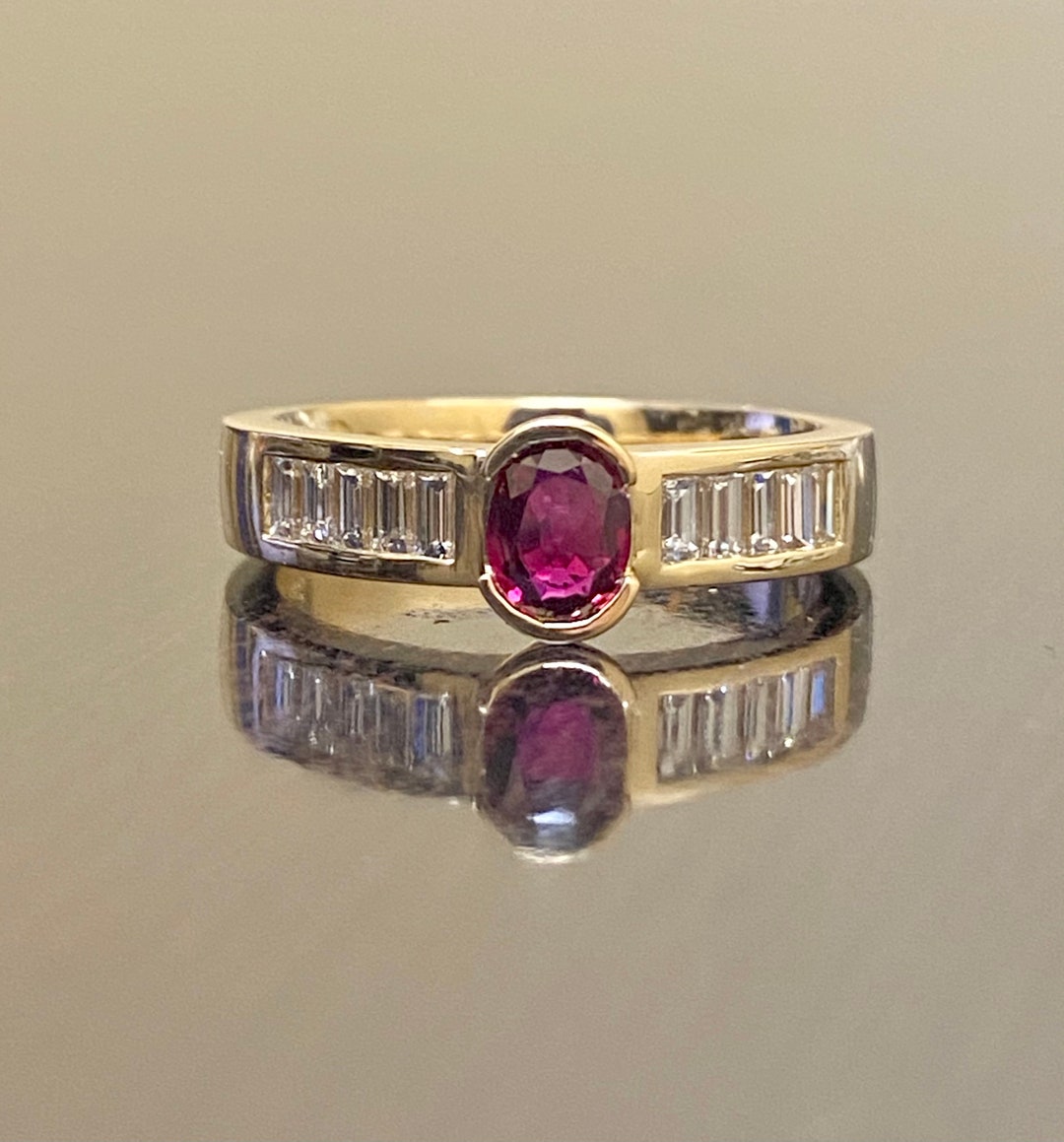 18K Yellow Gold Art Deco Diamond Ruby Engagement Ring - 18K Gold Art ...