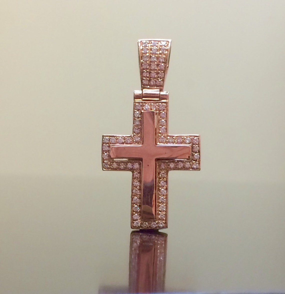 Modern Handmade 14K Rose Gold Bead Necklace With Pave Diamond | Etsy