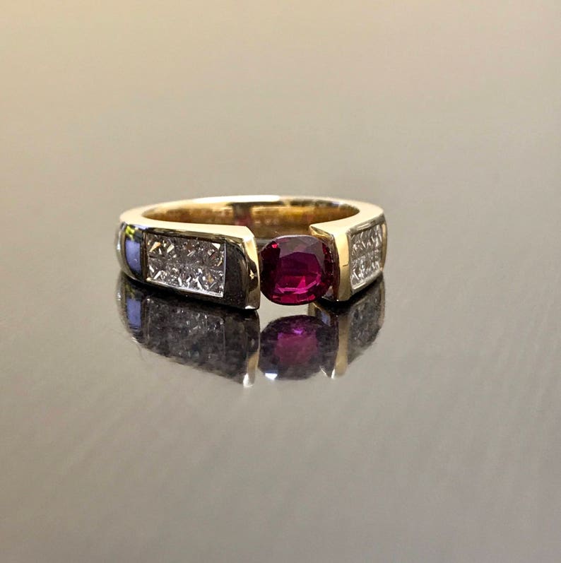 18K Yellow Gold Diamond Ruby Engagement Ring 18K Gold Ruby - Etsy
