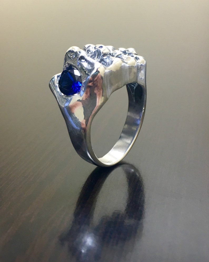 Sterling Silver Skull Fist Hand Ring Silver Blue Sapphire | Etsy
