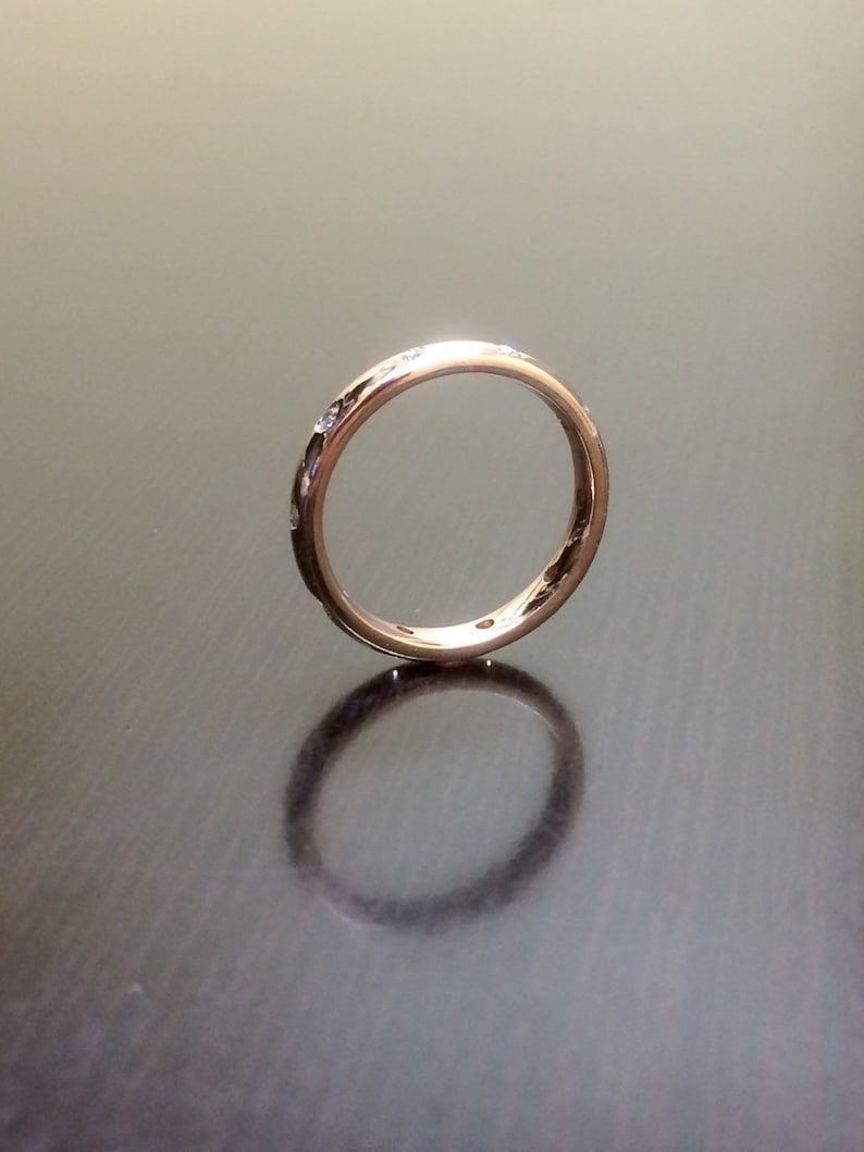 14K Rose Gold Modern Handmade Burnish Set Diamond Eternity | Etsy