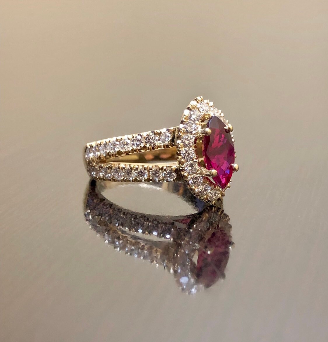 18K Yellow Gold Ruby Diamond Engagement Ring 18K Gold | Etsy