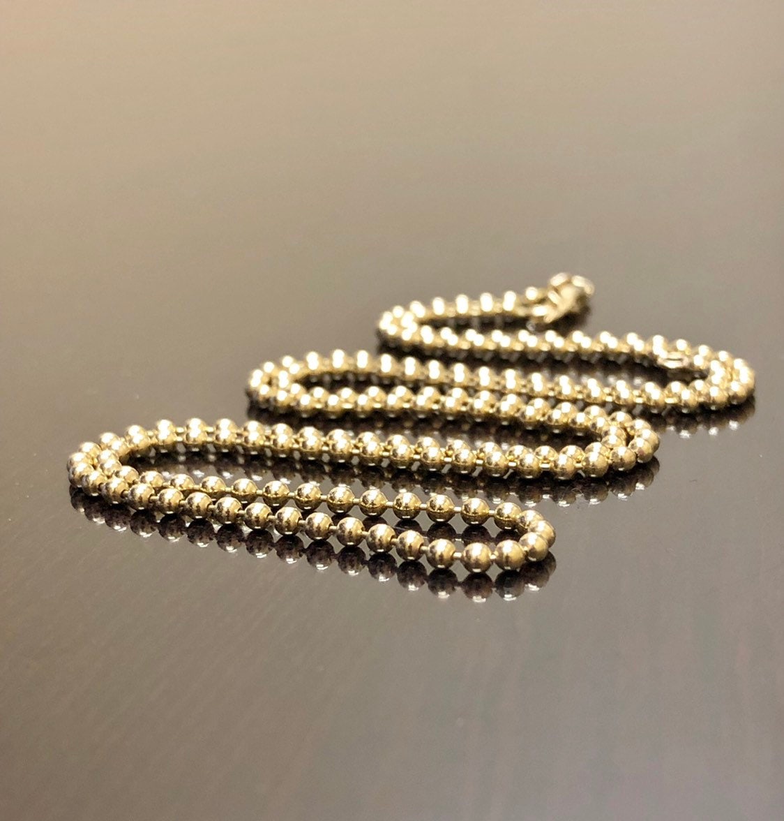 14K Yellow Gold Bead Necklace 14K Gold Bead Chain 14K Gold | Etsy