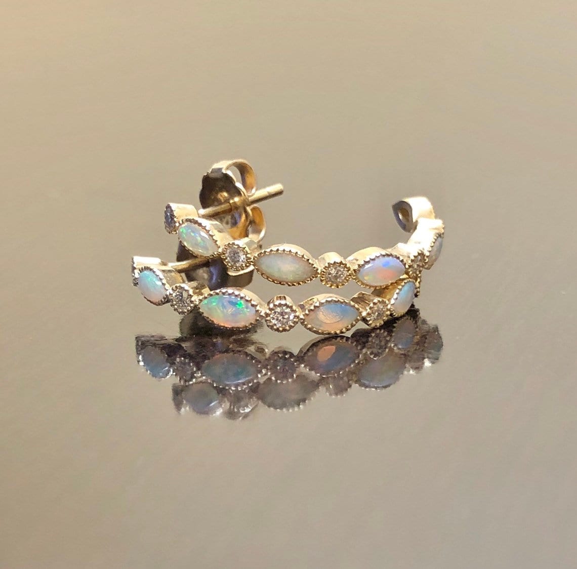 14K Yellow Gold Hoop Diamond Opal Earrings 14K Gold Marquise - Etsy.de