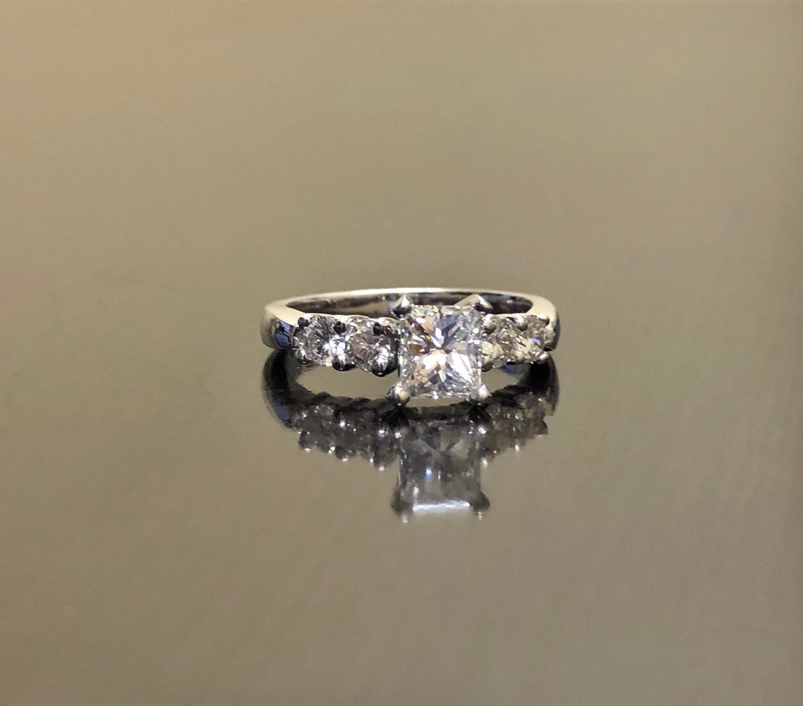 18K White Gold Princess Cut Diamond Five Stone Engagement Ring ...