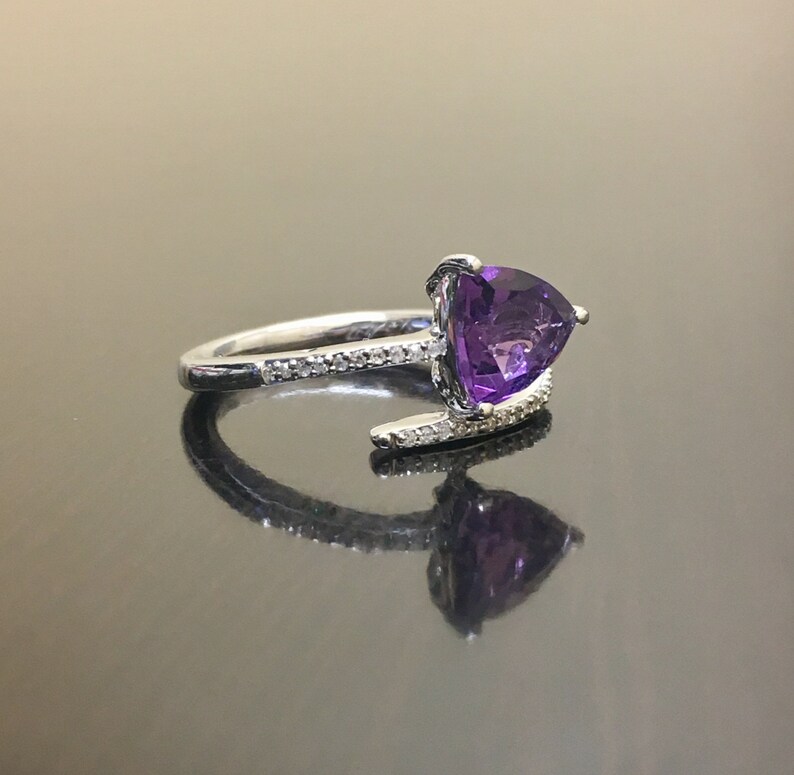 Diamond Amethyst Engagement Ring - Amethyst Trillion Diamond Wedding ...
