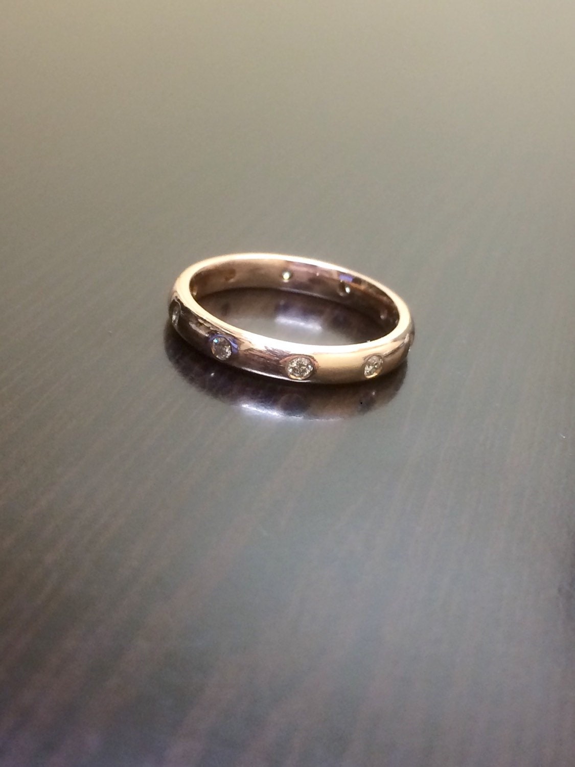 14K Rose Gold Modern Handmade Burnish Set Diamond Eternity | Etsy