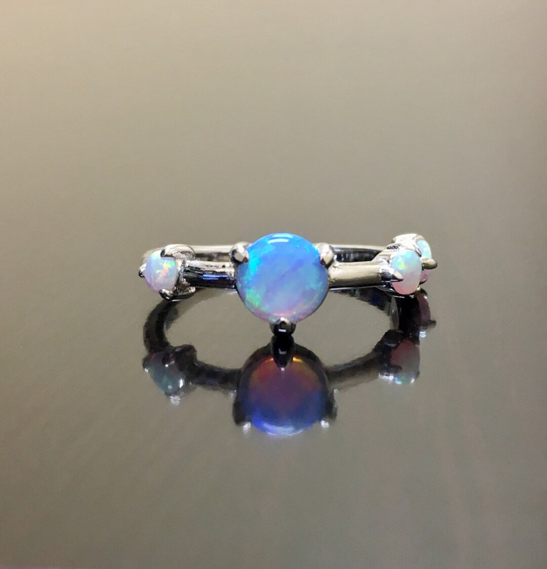 18K White Gold Opal Engagement Ring - 18K Gold Modern Opal Wedding Ring ...