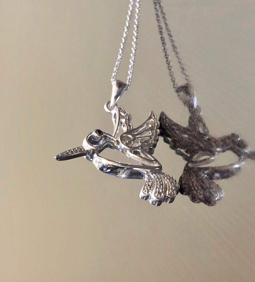 Handmade Sterling Silver Hummingbird Diamond Necklace - Silver Diamond ...