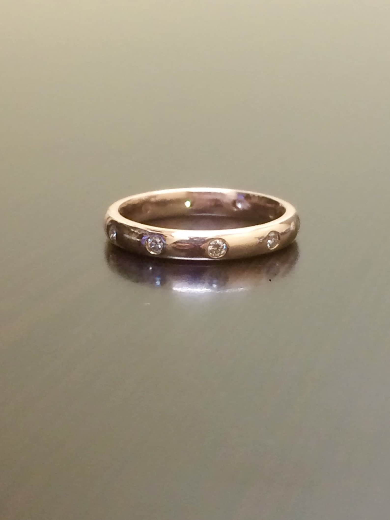 14K Rose Gold Modern Handmade Burnish Set Diamond Eternity | Etsy