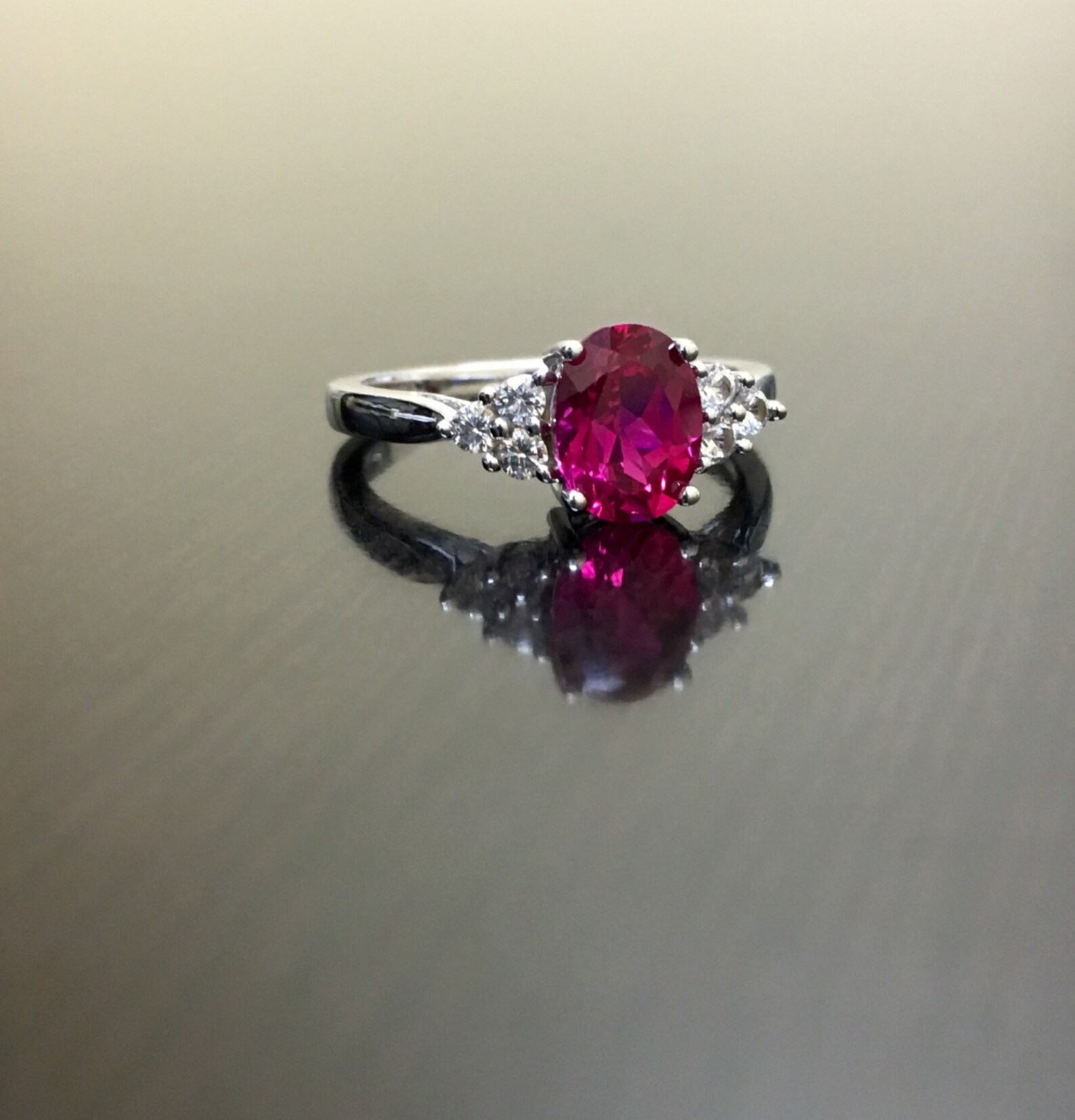 Art Deco Ruby Engagement Ring White Sapphire Art Deco Ruby - Etsy