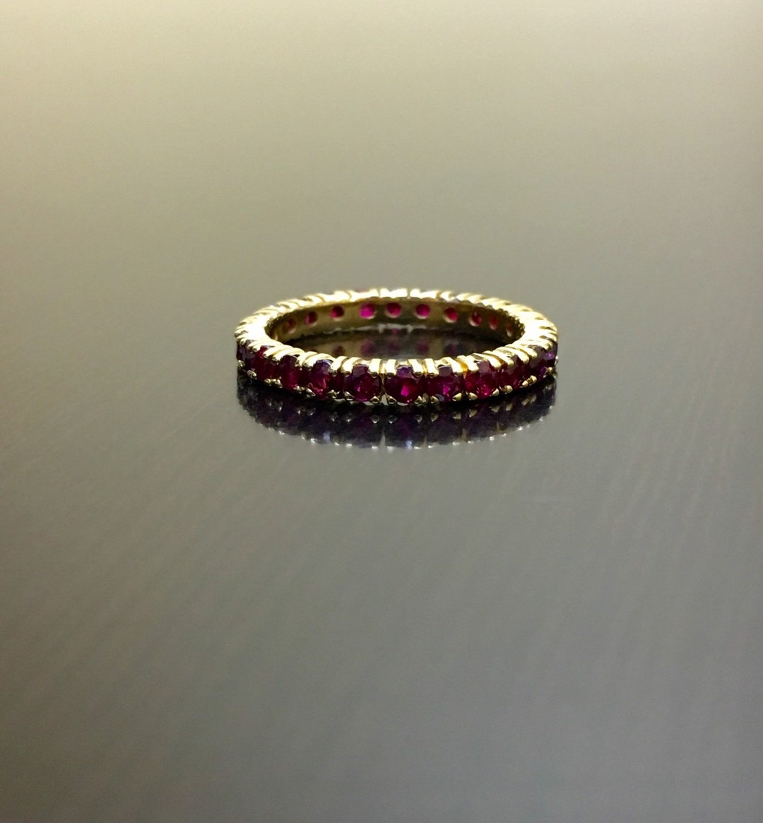 14K Yellow Gold Eternity Ruby Engagement Band - Art Deco 14K Gold Ruby ...