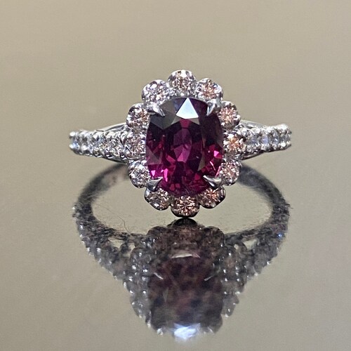 Art Deco Platinum Halo Ruby Diamond Engagement Ring Platinum - Etsy