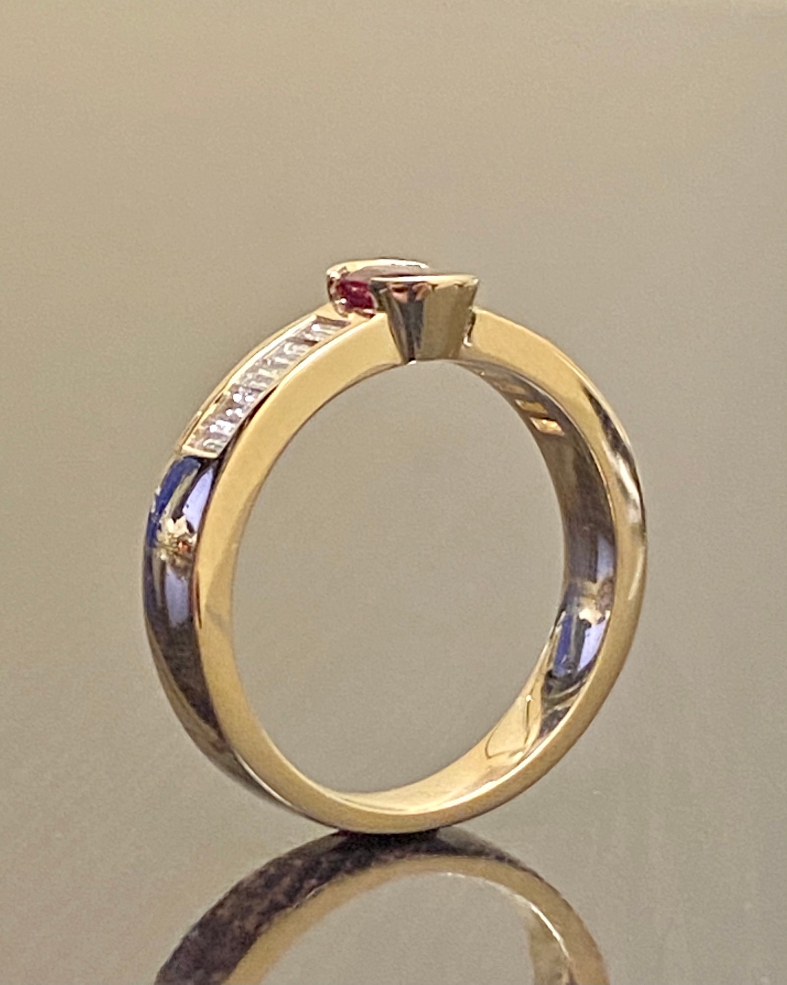 18K Yellow Gold Art Deco Diamond Ruby Engagement Ring 18K - Etsy