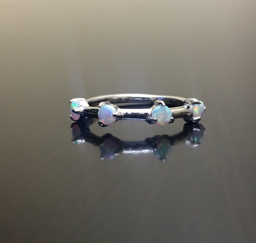 14K White Gold Opal Engagement Band 14K Gold Opal Wedding Band 14K Opal ...
